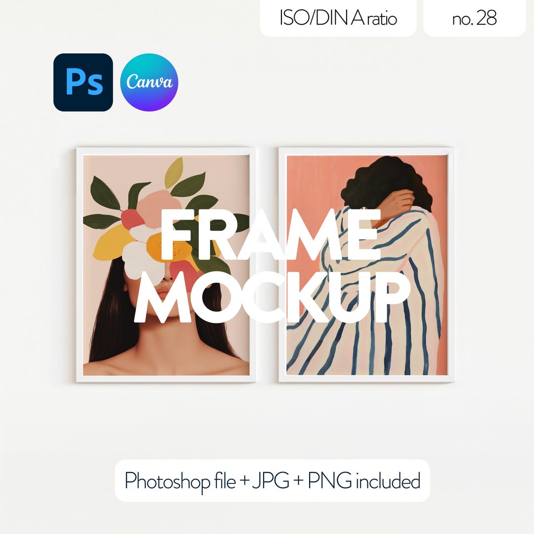 2 Frame Mockup Set, Din A Ratio Mockup Frame for Artwork Display, Wall ...
