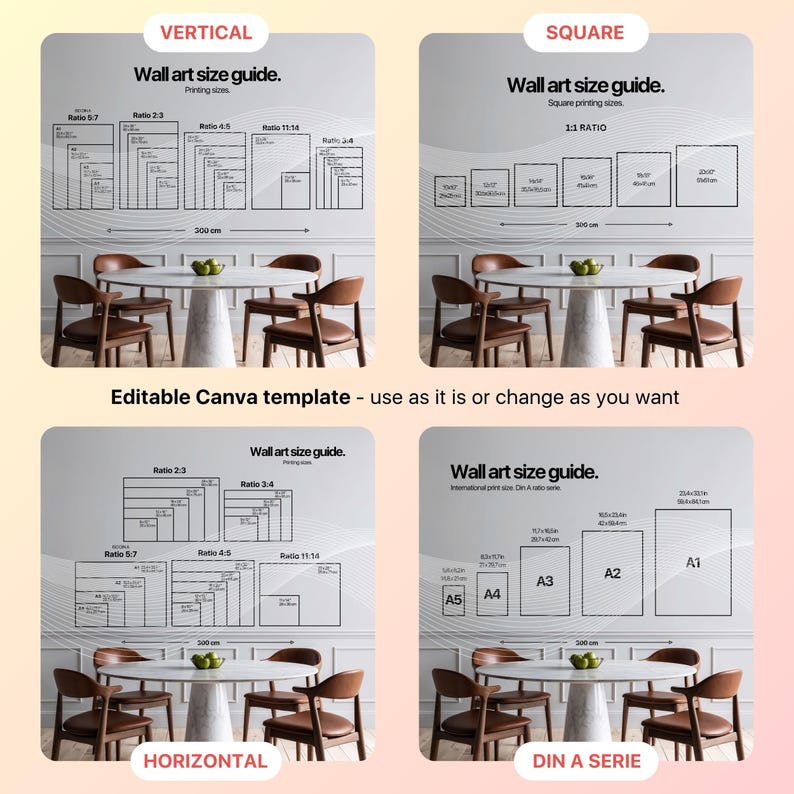 Wall Art Size Guide, Frame Size Guide Mockup, Photo Frame Sizes ...