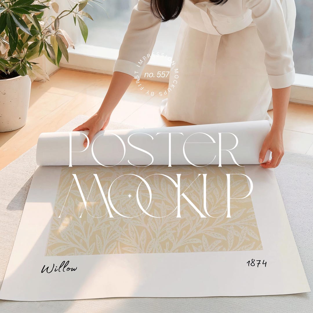 Rolled Poster Mockup With Person / Photoshop & Canva Mockup for Posters ...