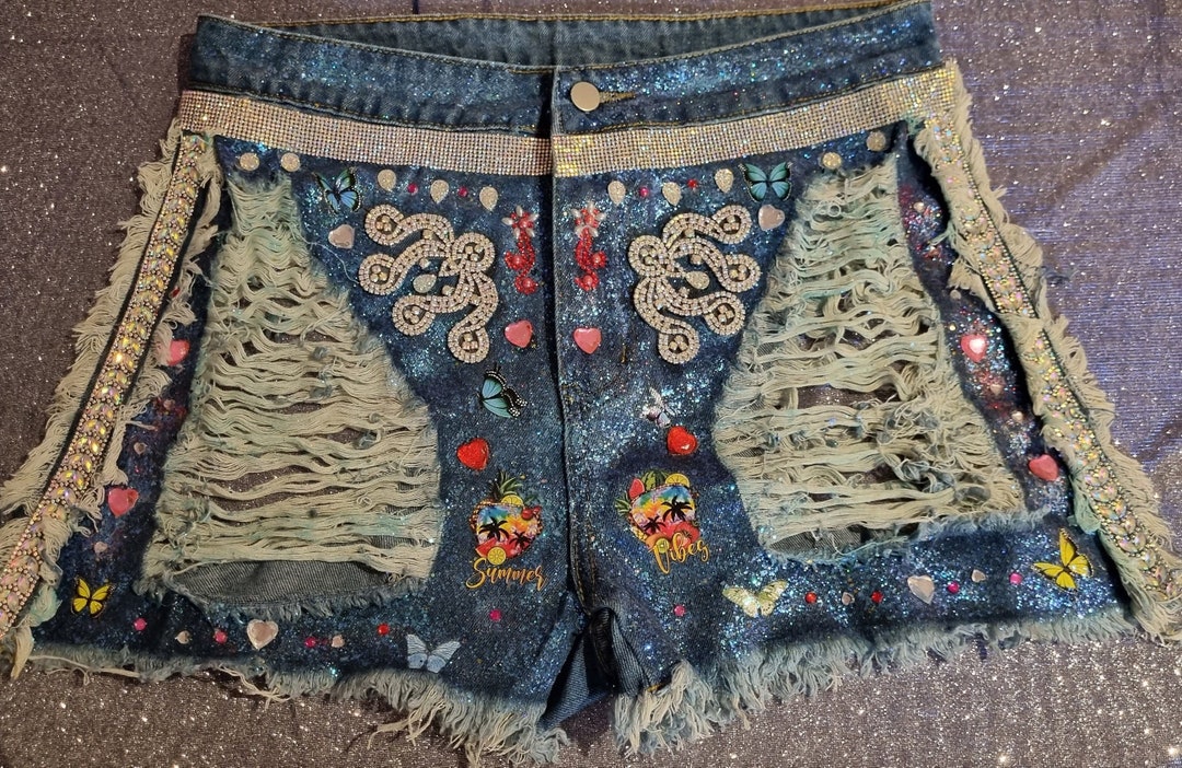 Glittering Shorts With Shredded Panels the Ultimate Festival Style ...