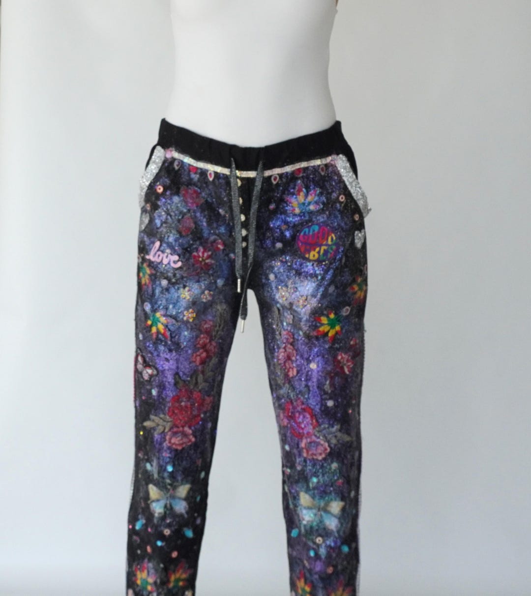 Glittered and Bedazzled Black Pants, Comfy as Fits All Sizes. Denim ...