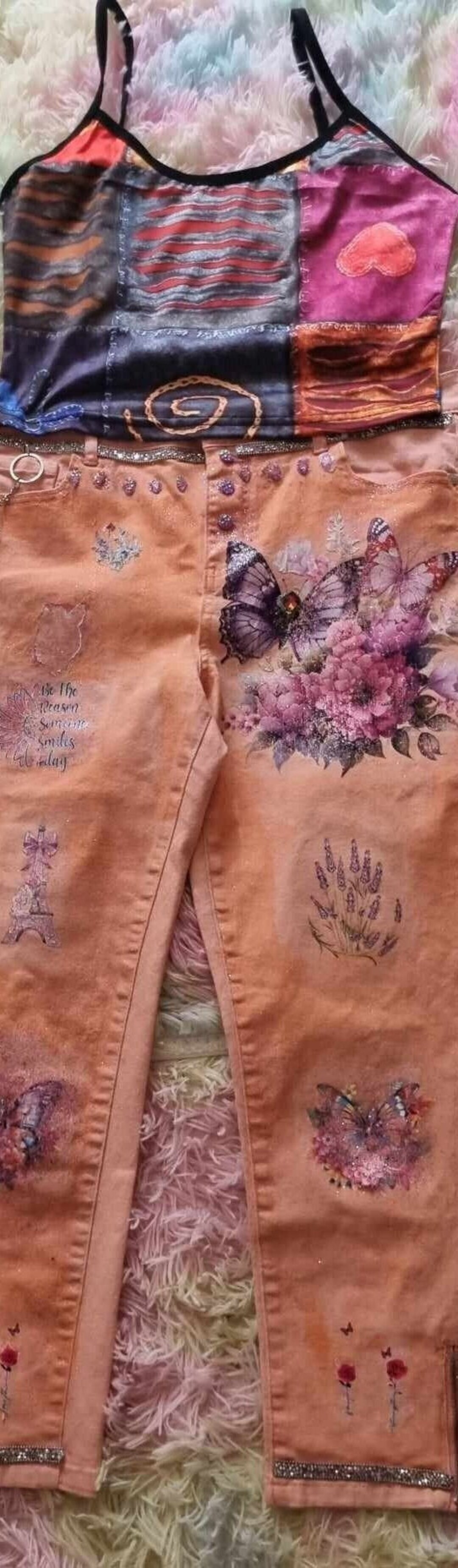 Decorated Pants With Butterflies and Bling and Matching Top - Etsy ...