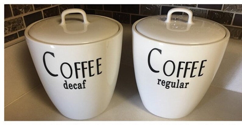 Coffee regular and Coffee decaf Word Art Vinyl Jar - Etsy