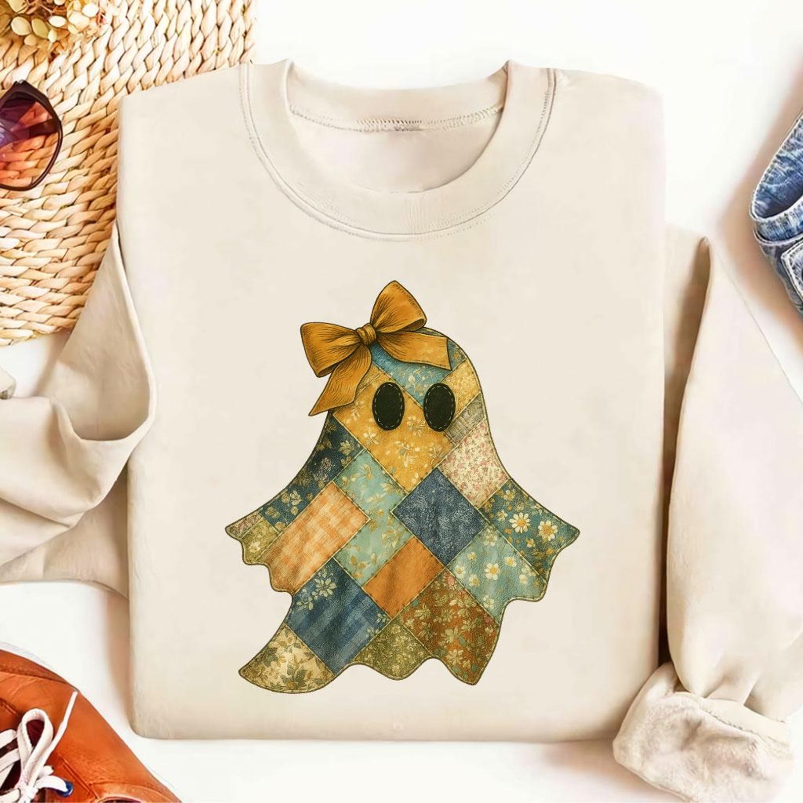 Boho Floral Ghost Png,halloween Png, Floral Patchwork Ghost Png ...