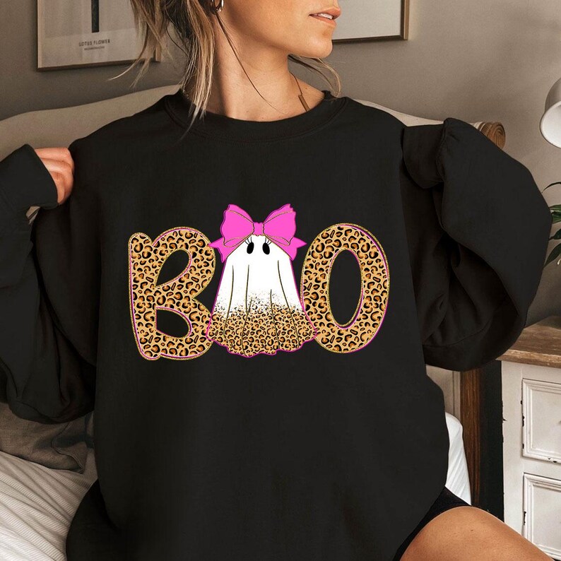 Preppy Ghost Boo PNG, Leopard Spooky Coquette PNG, Leopard Ghost PNG ...