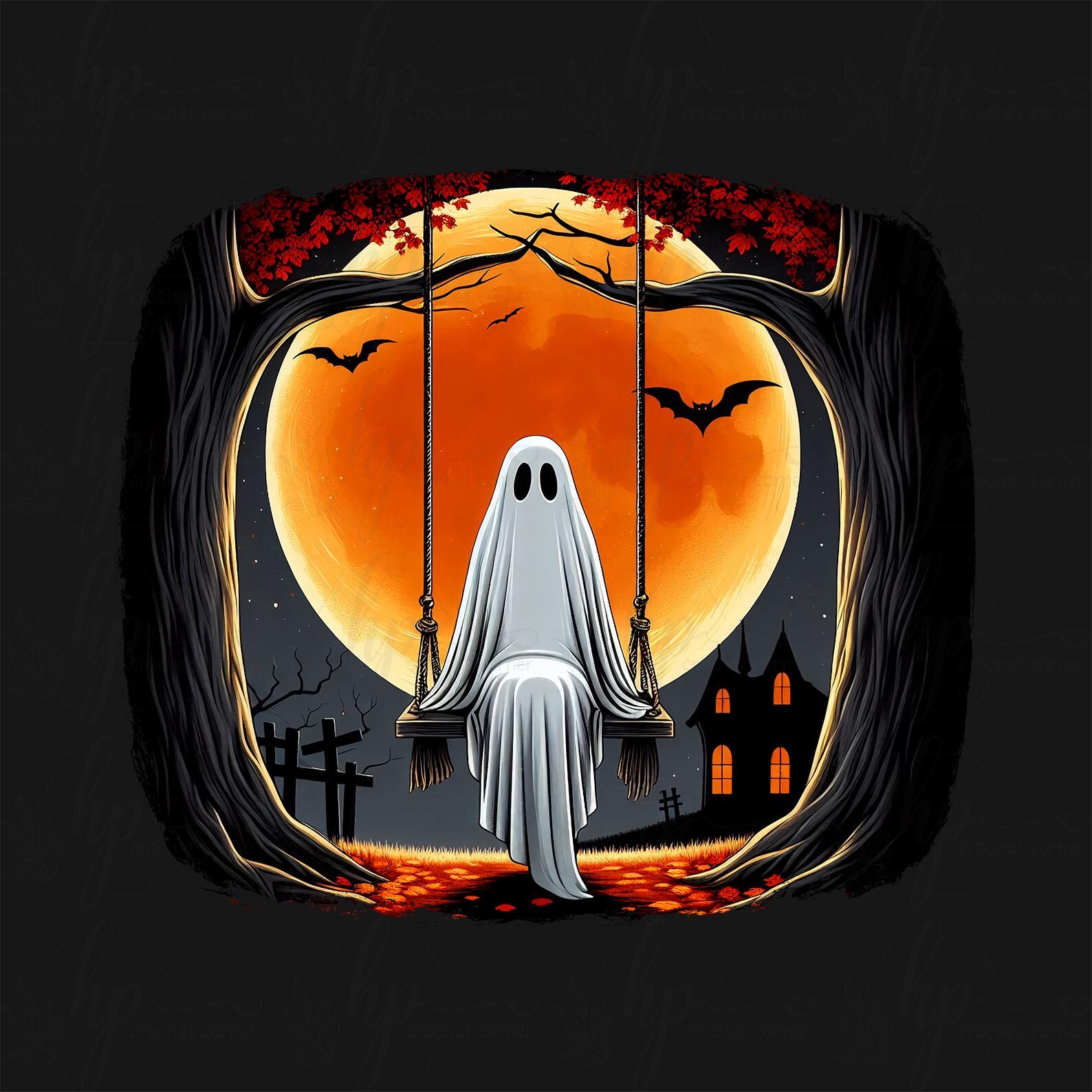 Haunted Ghost Swing Png, Red Moon Spooky Night Png, Creepy Fall Scene ...
