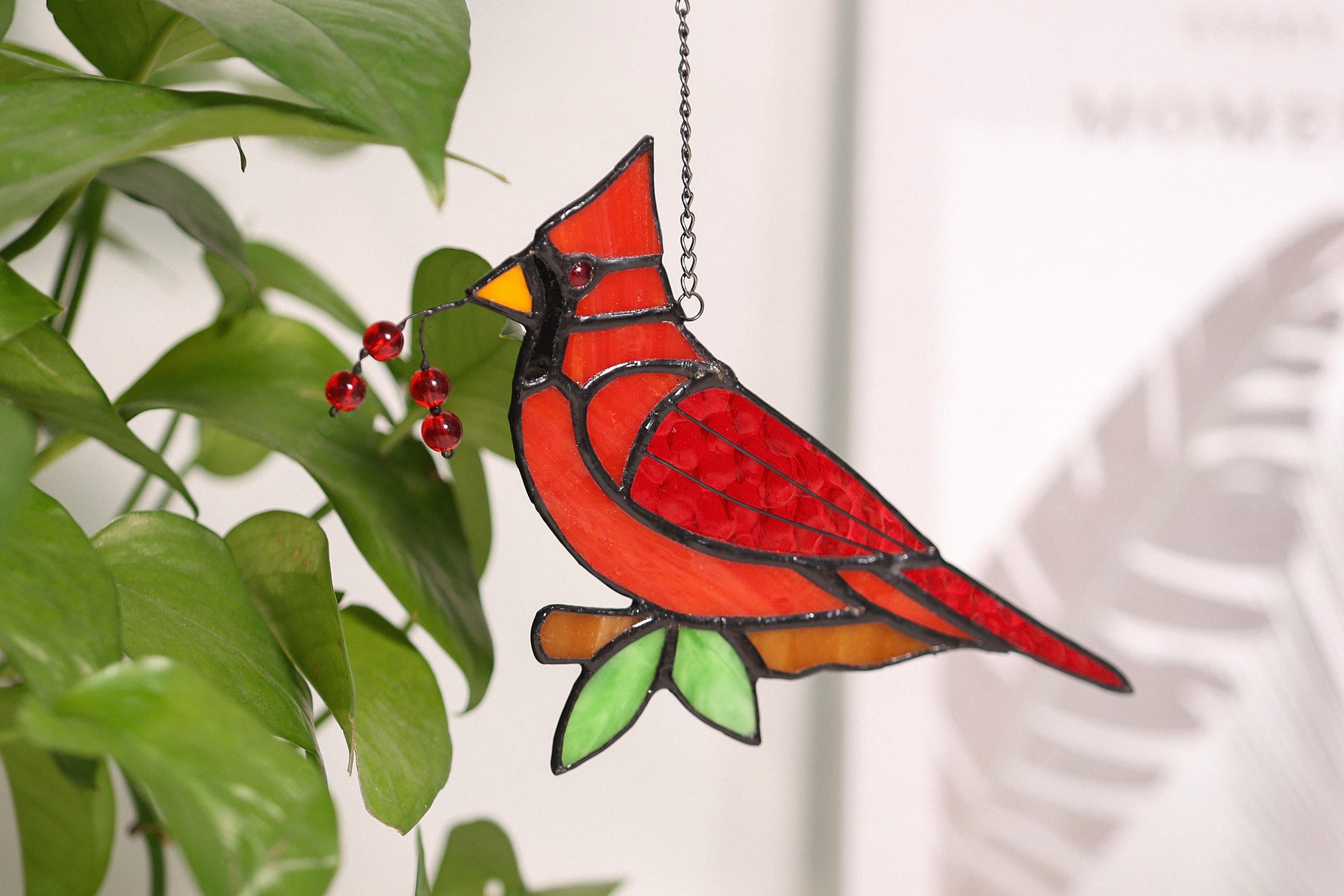 Red Cardinal Stained Glass Window Hangings,red Birds Glass Window ...