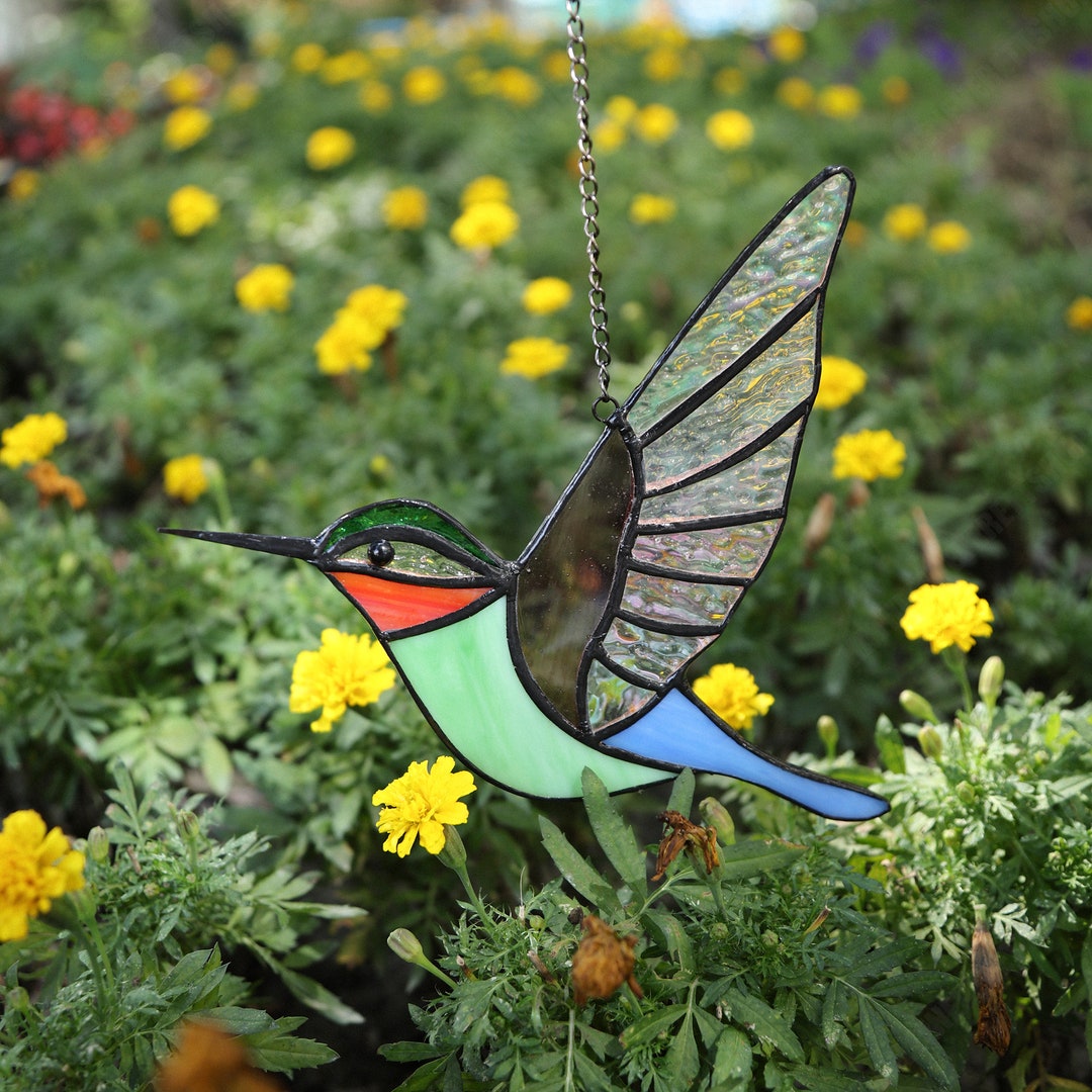 Hummingbird Stained Glass Window Hanging，100% Handmade Window Decor ...