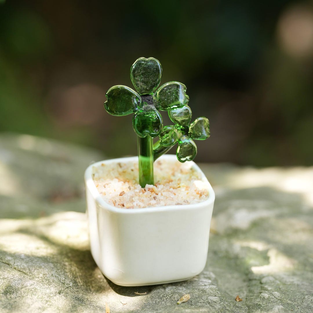 Handmade Glass Potted Plants, Glass Four Leaf Clover,mini Glass ...