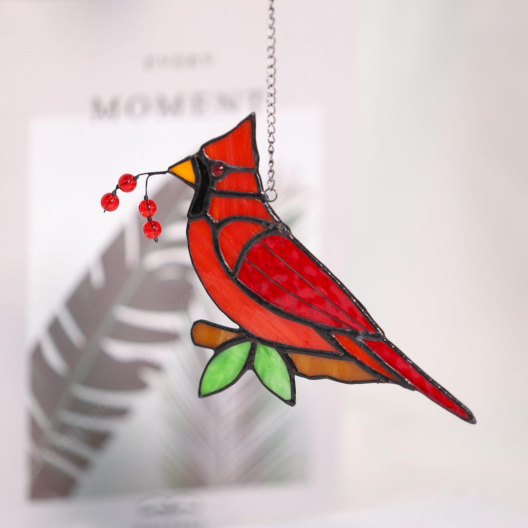 Red Cardinal Stained Glass Window Hangings,red Birds Glass Window ...