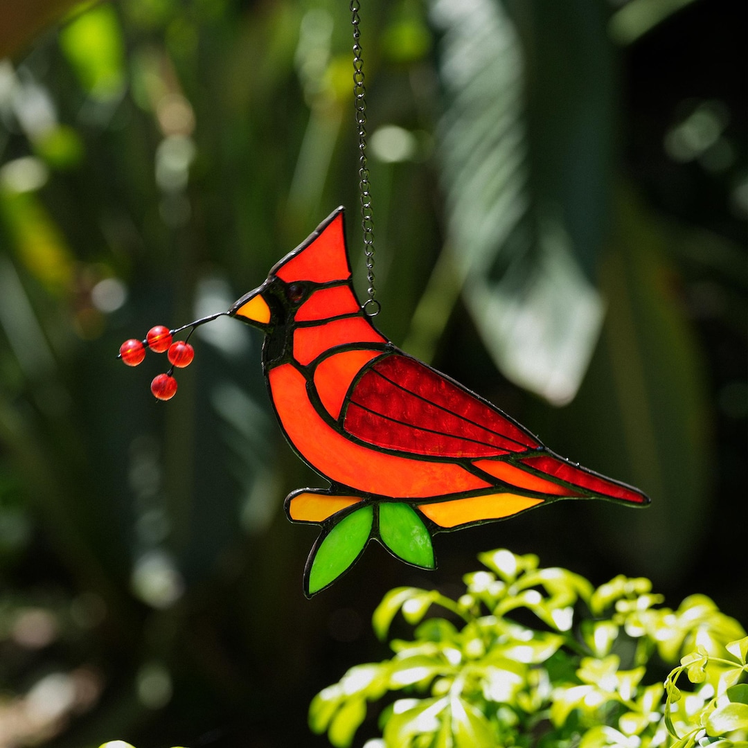 Red Cardinal Stained Glass Window Hangings,red Birds Glass Window ...
