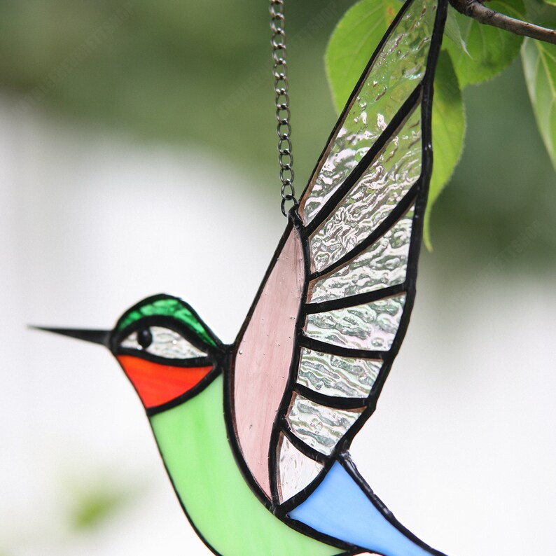 Handmade Stained Glass Hummingbird Suncatcher, Vibrant Bird Window Art ...