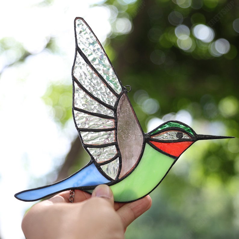 Handmade Stained Glass Hummingbird Suncatcher, Vibrant Bird Window Art ...
