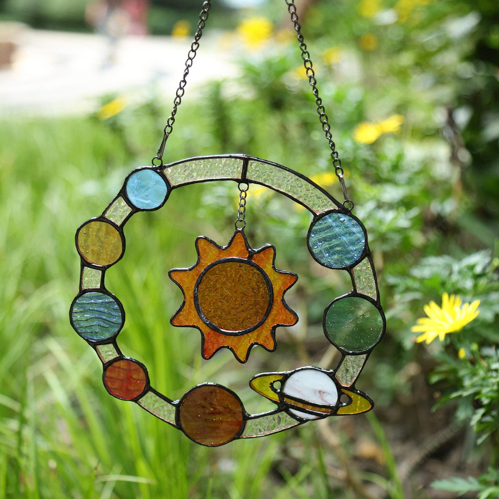 Solar System Stained Glass Suncatcher, Handmade Galaxy Art Window ...