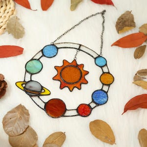 Solar System Stained Glass Suncatcher, Handmade Galaxy Art Window ...