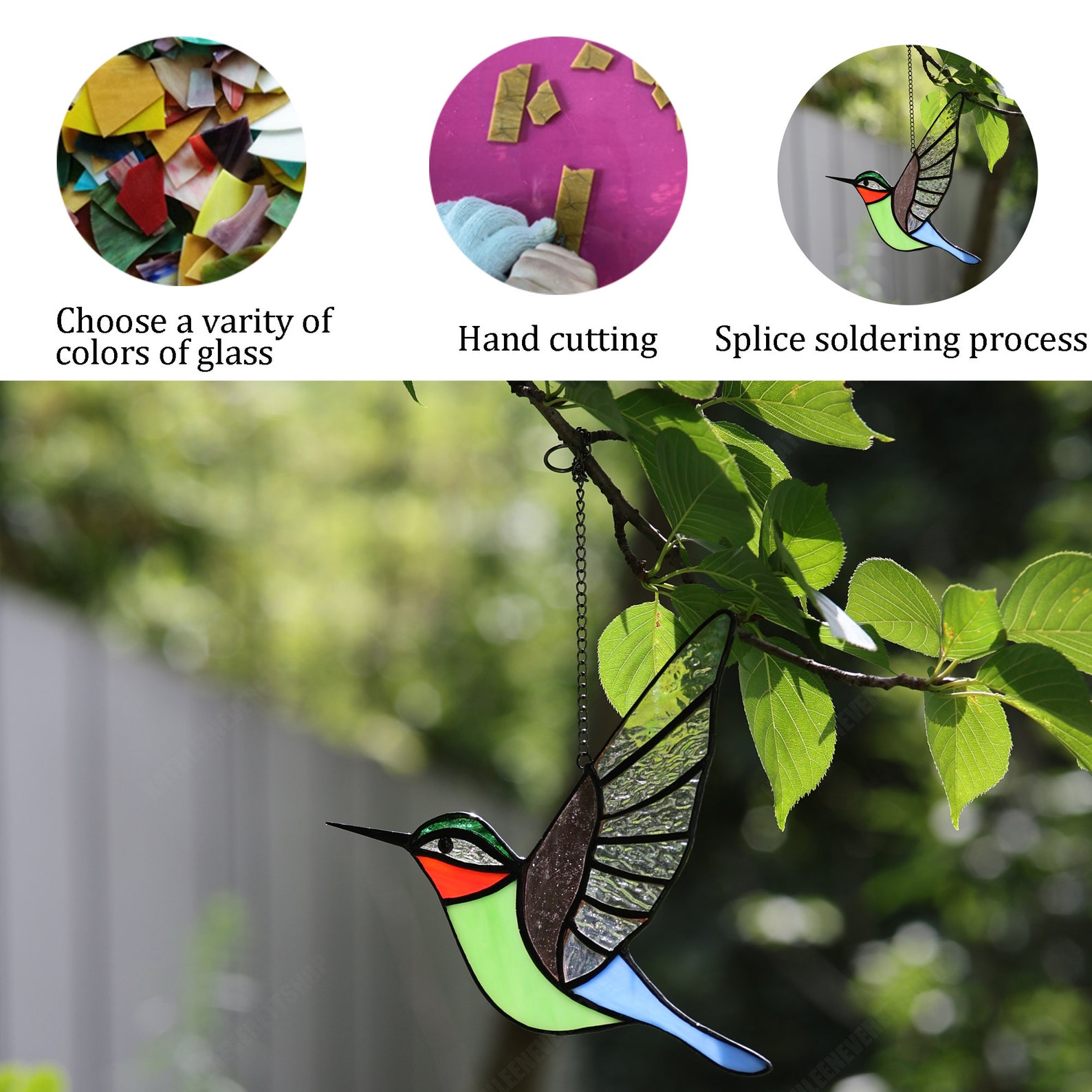 Handmade Stained Glass Hummingbird Suncatcher, Vibrant Bird Window Art ...