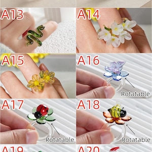 Handmade Glass Butterfly Ring, Floral Statement Jewelry, Colorful ...