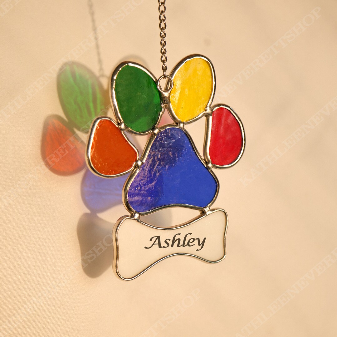 100% Handmade Window Decorpet Footprint Glass Window Hangingstained ...