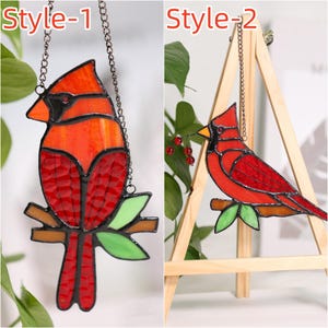 Red Cardinal Stained Glass Window Hangings,red Birds Glass Window ...