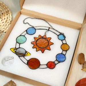 Handmade Solar System Glass Art,solar System Stained Glass Suncatcher ...