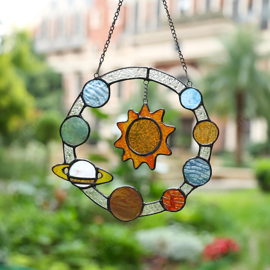 Handmade Solar System Glass Art,solar System Stained Glass Suncatcher ...