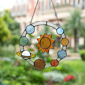 Solar System Stained Glass Suncatcher, Handmade Galaxy Art Window ...