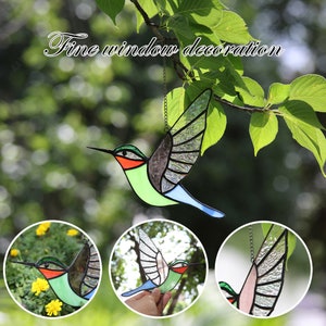 Hummingbird Stained Glass Window Hanging，100% Handmade Window Decor ...