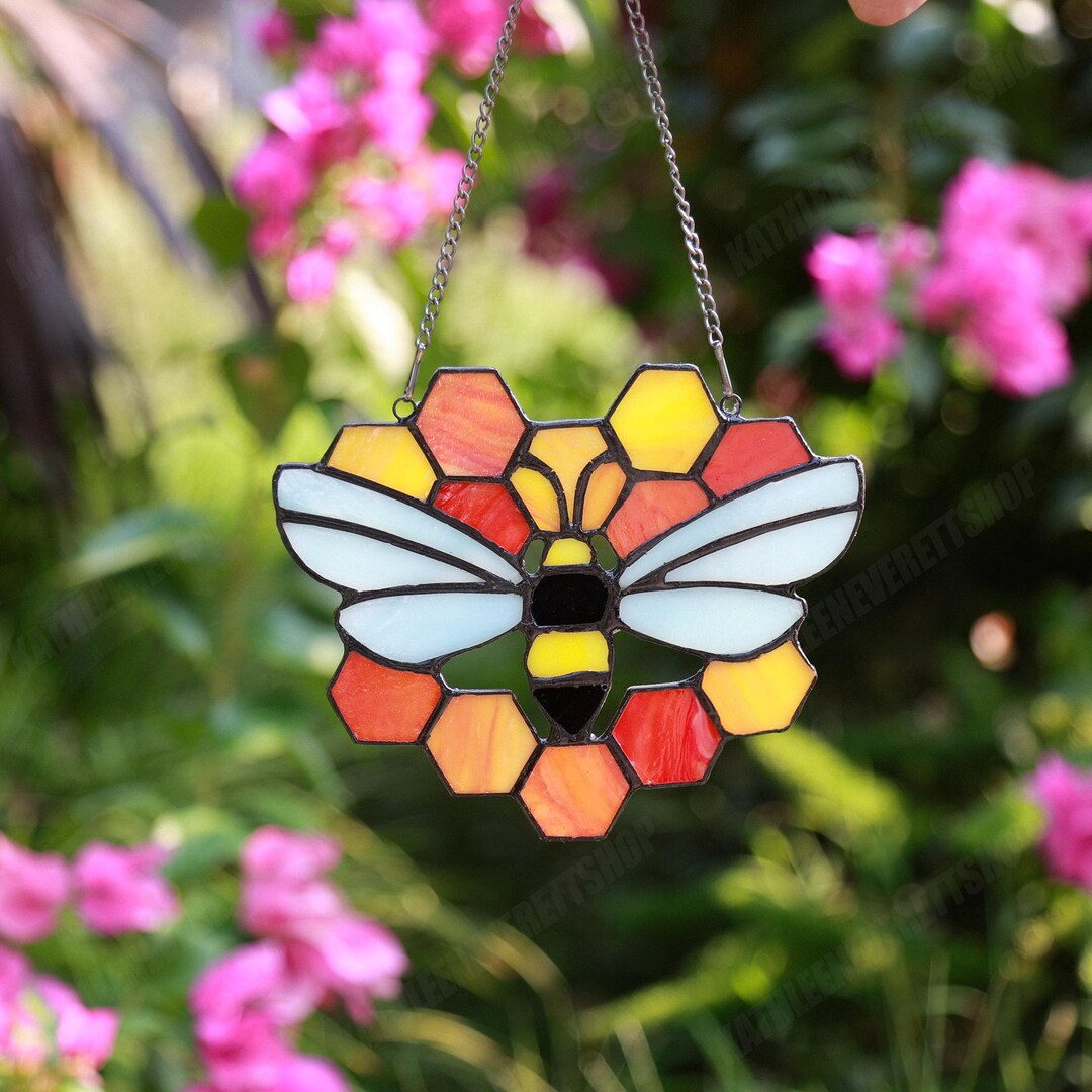 100% Handmade Window Decor,yellow Suncatcher Honeycomb Stain Glass ...