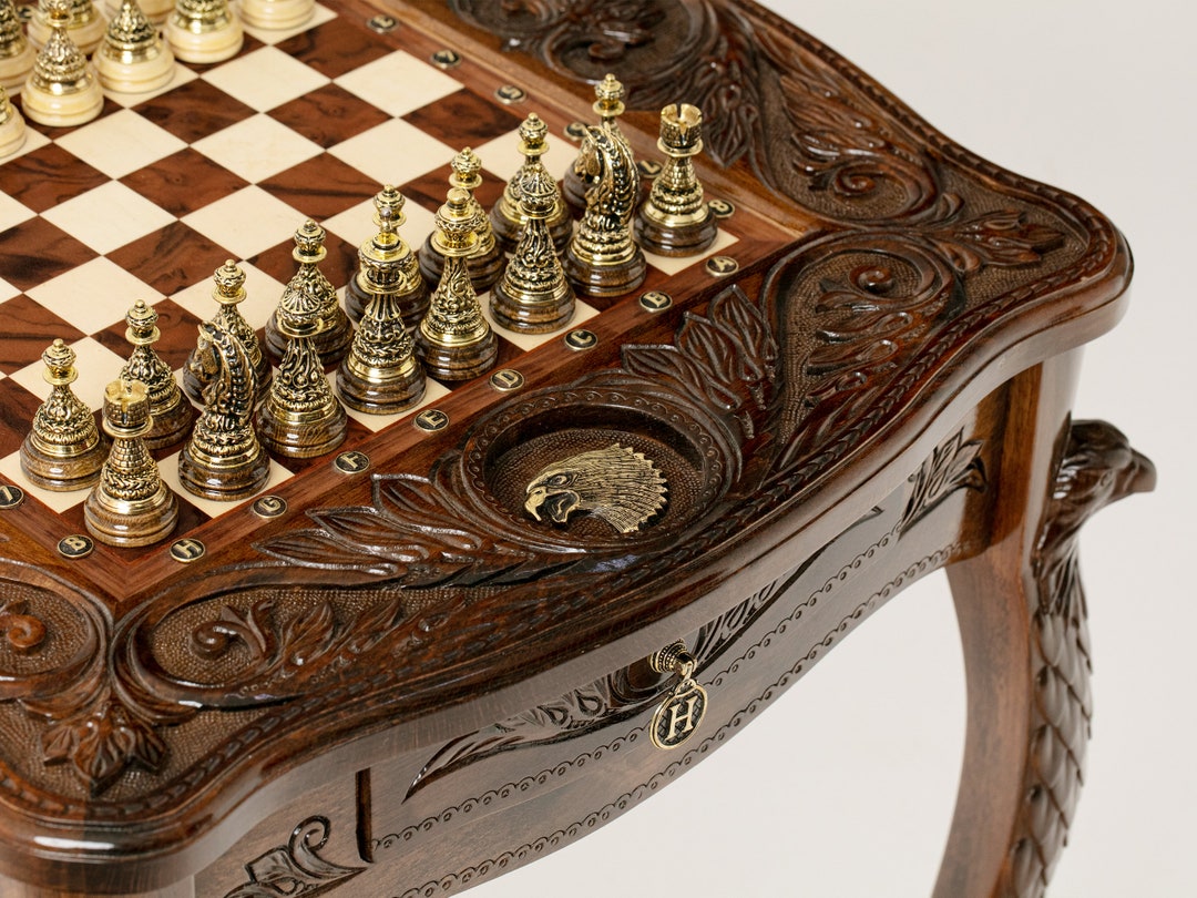 Handmade Chess Table Eagle, Wooden Chess Table - Etsy