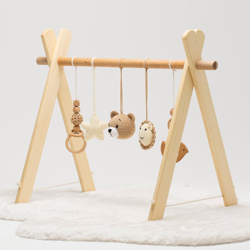 Baby Play Gym Activity Set, Handcrafted Wooden Toys With Crocheted ...