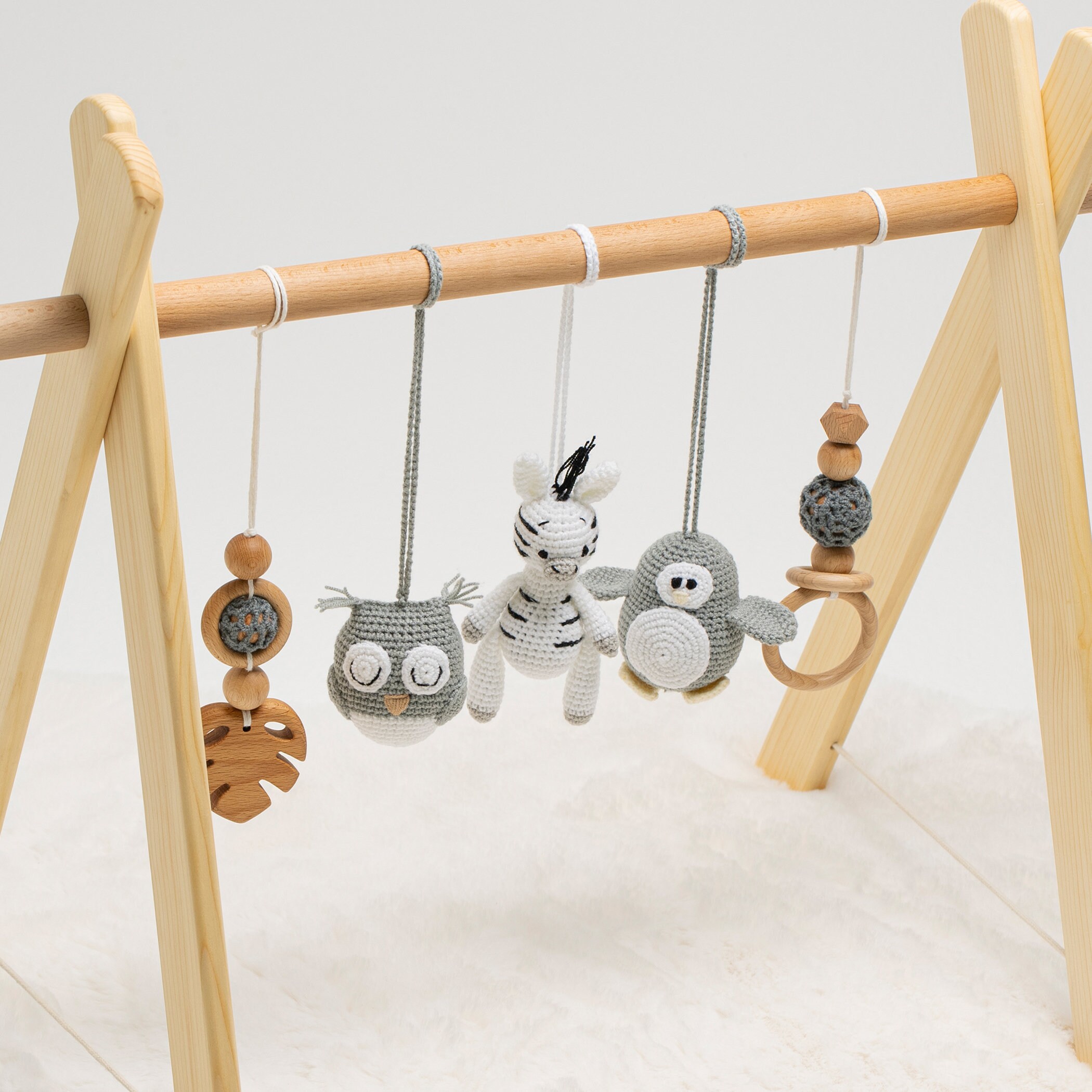 Handmade Wooden Baby Gym With Crocheted Toys - Personalized Letters - Etsy