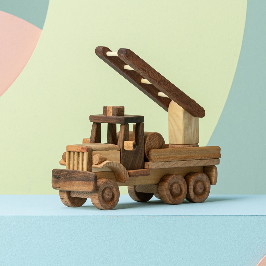 Wooden Fire Truck Toy, Handmade Toy Car, Gifts for Toddlers ...