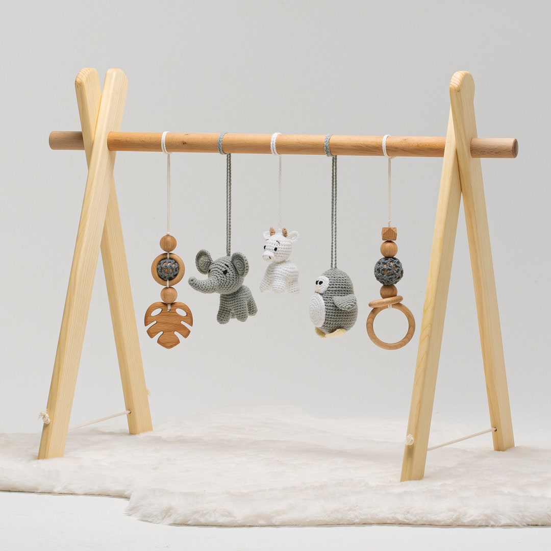 Wooden Baby Gym Set, Crochet Baby Gym Toys, Baby Shower Gift - Etsy