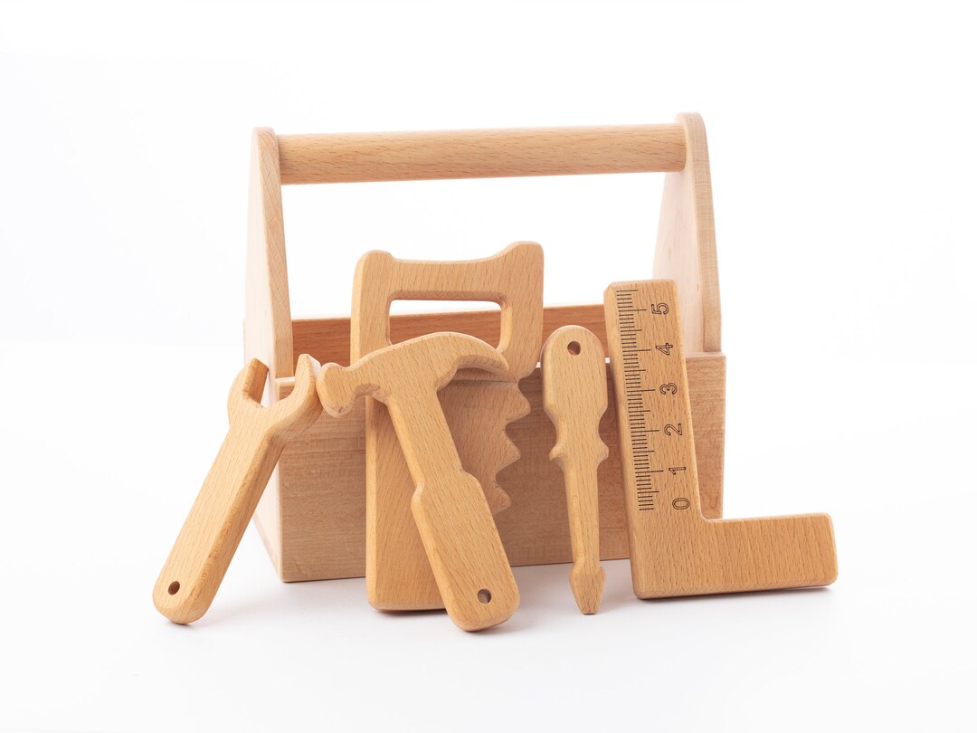 Wooden Toy Tool Kit, Personalized Handmade Tool Set, Toddler Pretend ...
