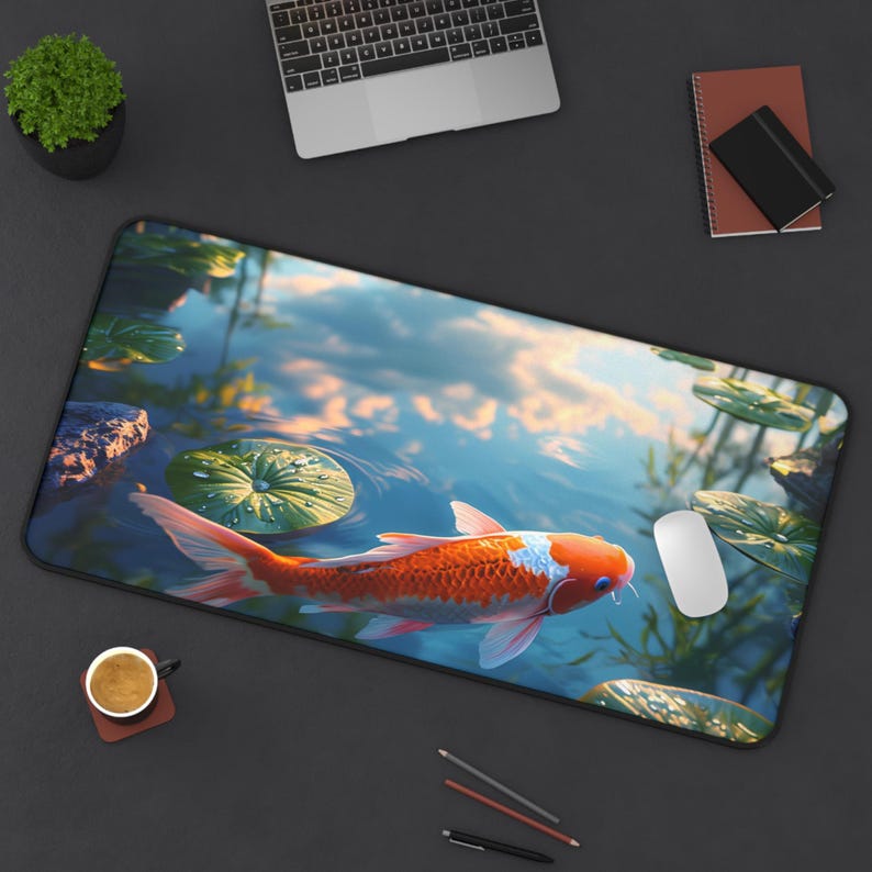 Calming Koi Pond Desk Mat | Office Decor, Gift for Students, Home ...
