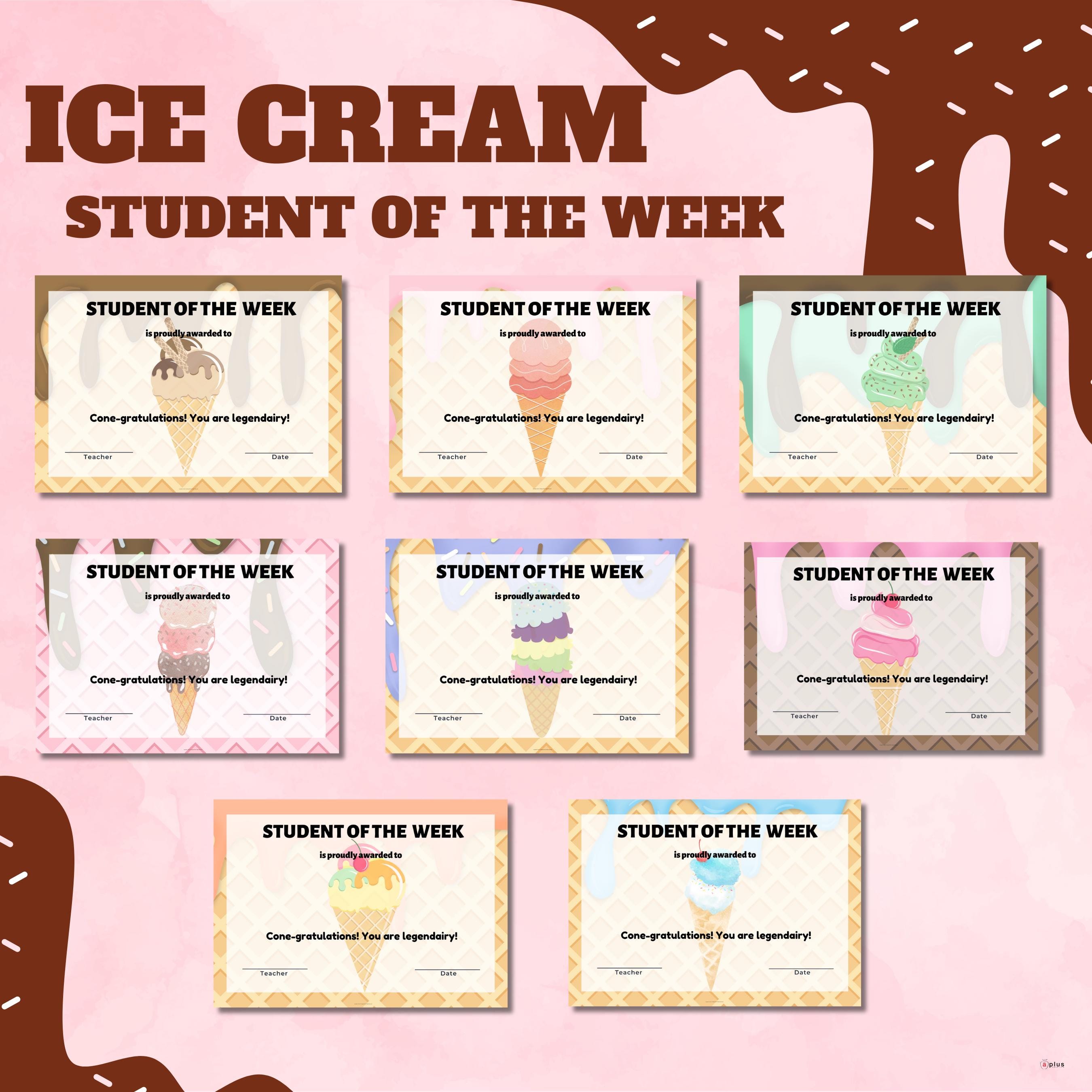Ice Cream Student of the Week and Month Certificates - Build Confidence ...
