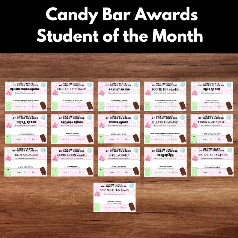 Editable Candy Bar Awards for Students - Student of the Week and ...