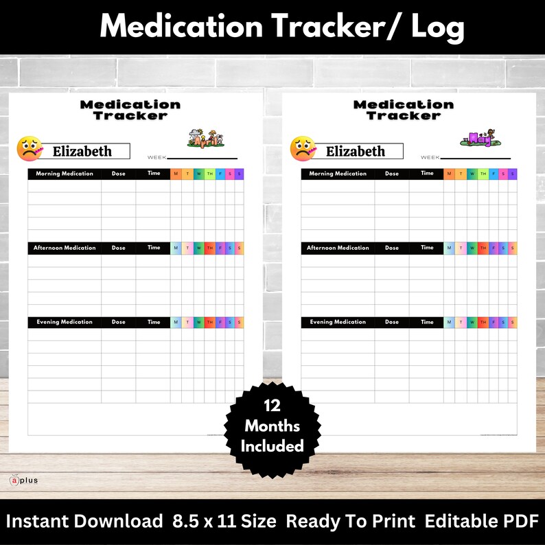Medication Tracker Log Chart List Planner Kids Cute Printable Template ...