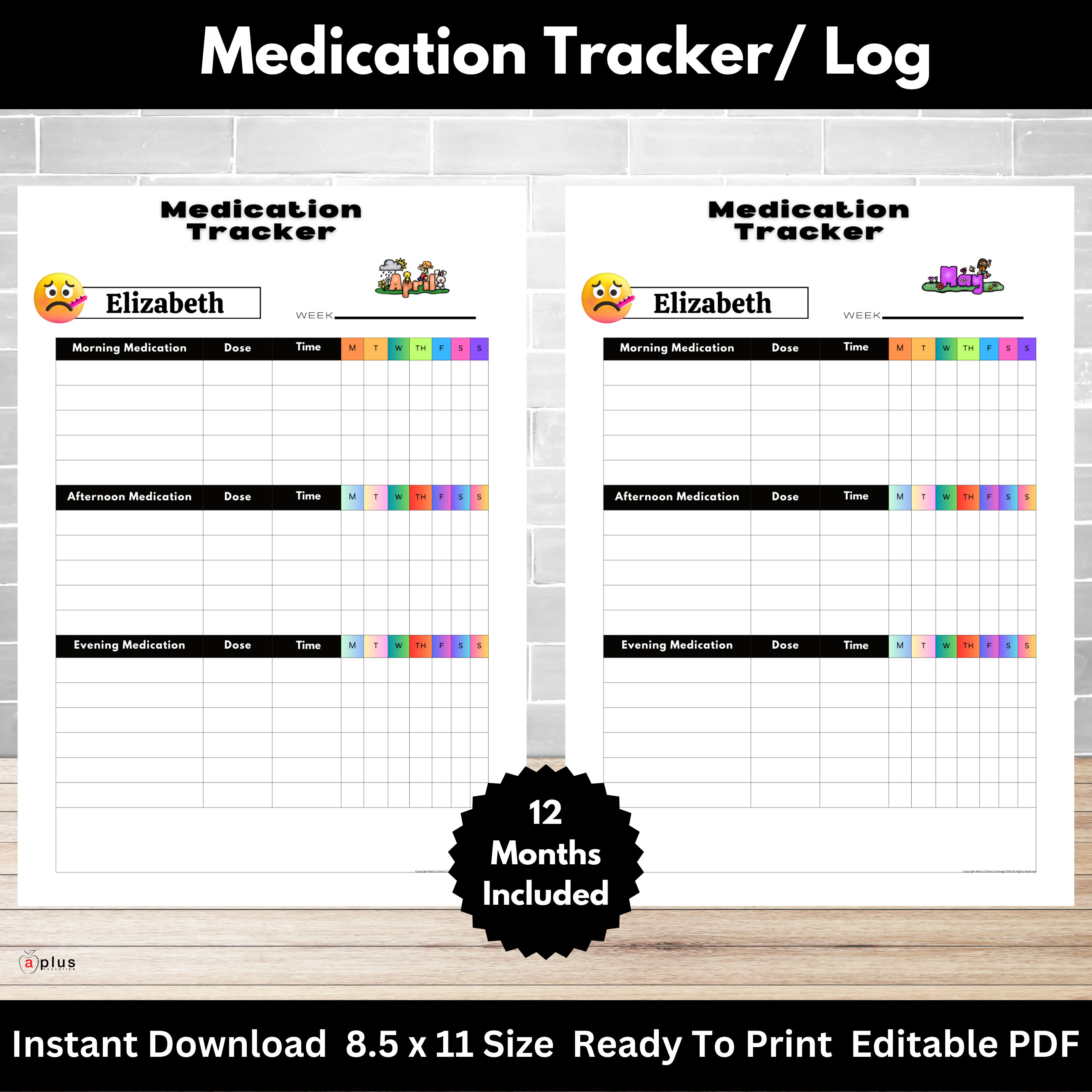 Medication Tracker Log Chart List Planner Kids Cute Printable Template ...