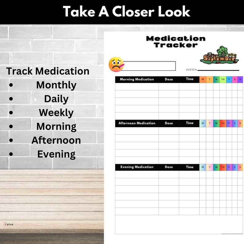 Medication Tracker Log Chart List Planner Kids Cute Printable Template ...