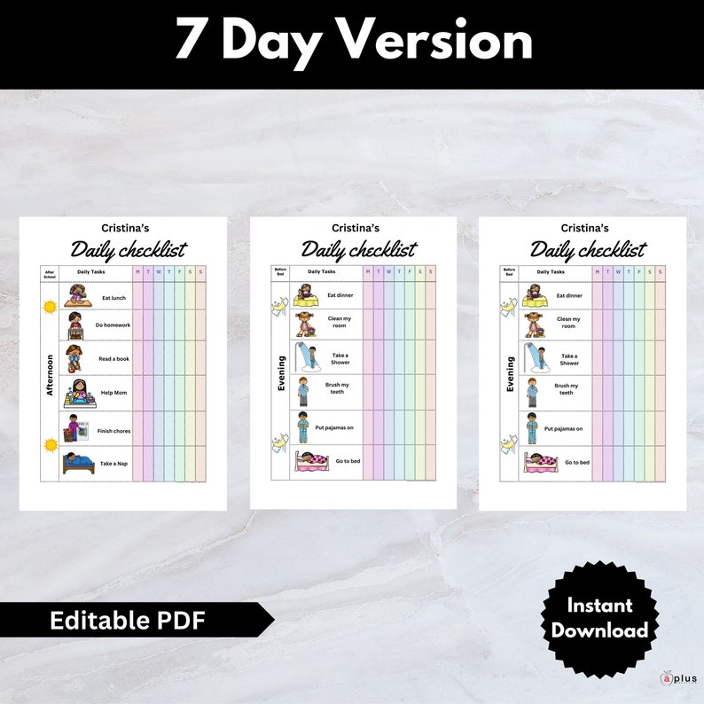 Kids Daily School Checklist Schedule Printable, Editable Chore Chart ...