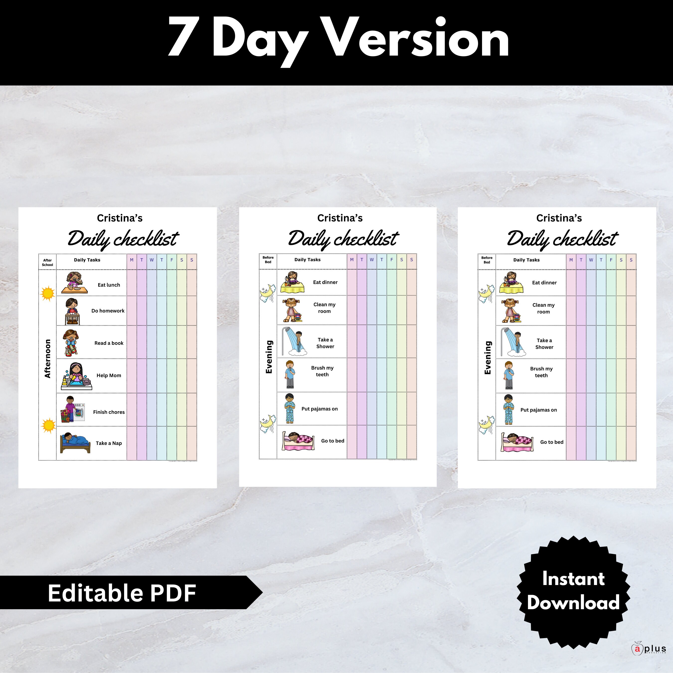 Kids Daily School Checklist Schedule Printable, Editable Chore Chart ...