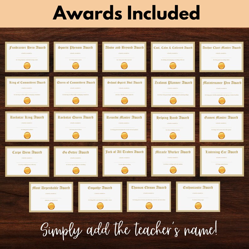 Teacher & Staff Appreciation Awards Kit With Blank Templates - School ...