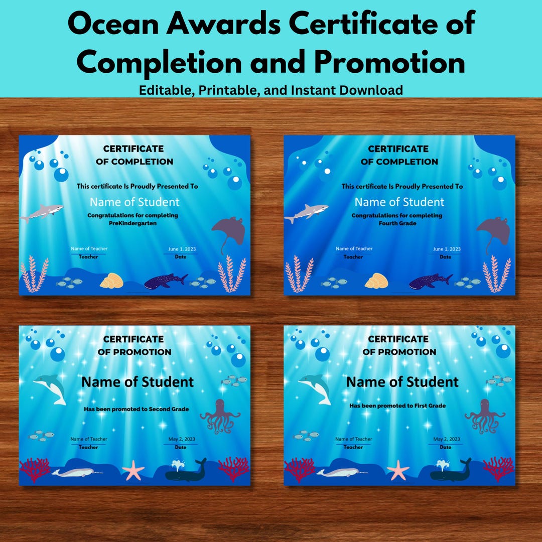Certificate of Completion and Promotion Ocean Themed End of Year ...