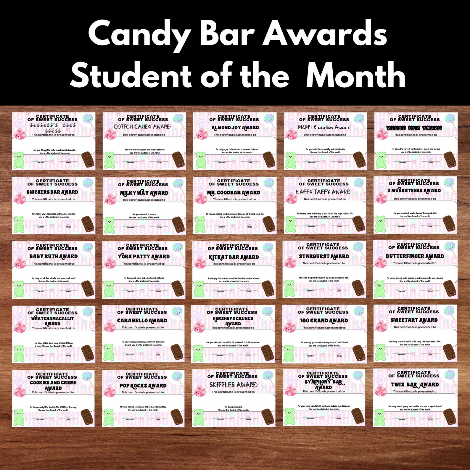 Editable Candy Bar Award Certificates: Student Recognition (powerpoint ...