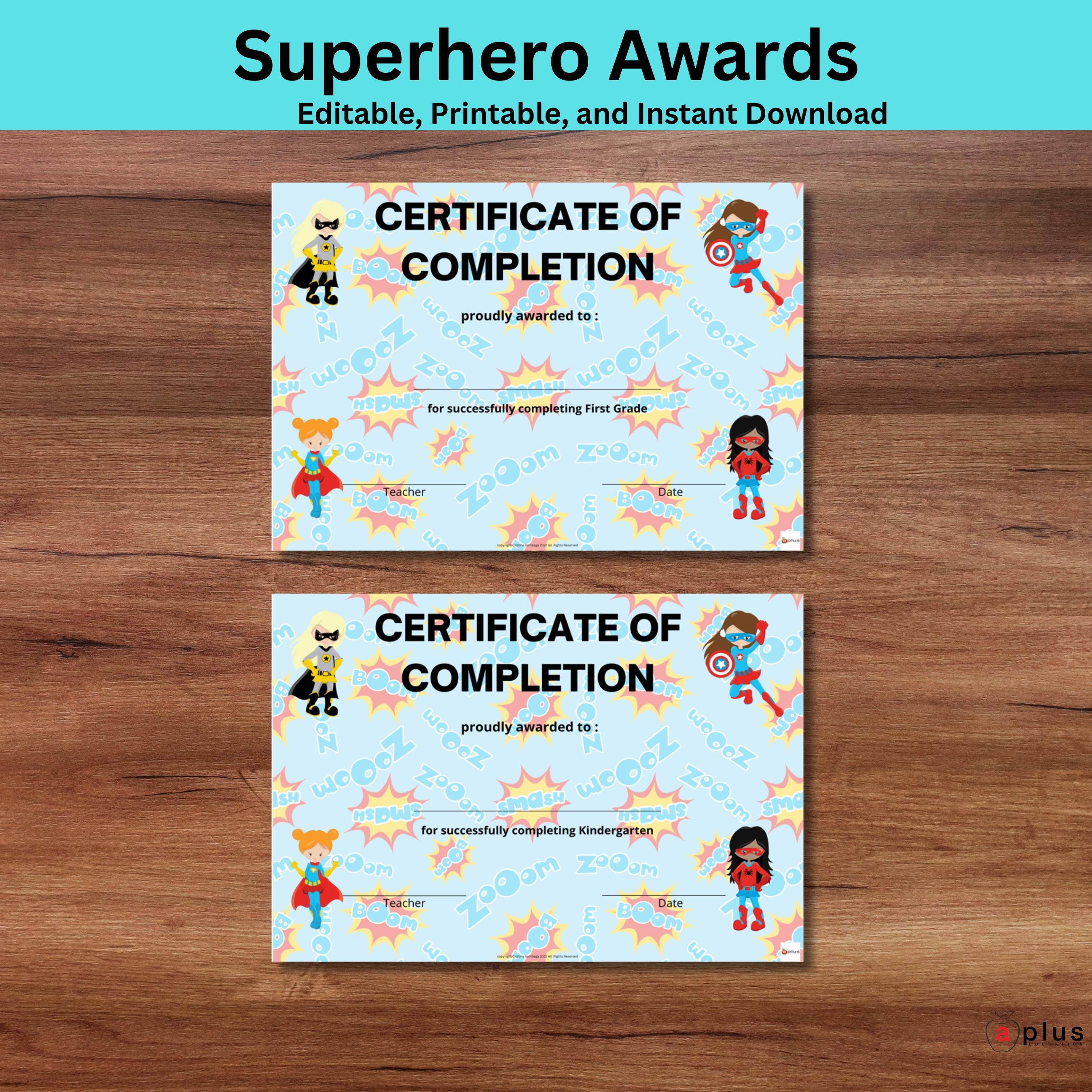 Superhero Awards for Students Editable Certificates for Boys and Girls ...