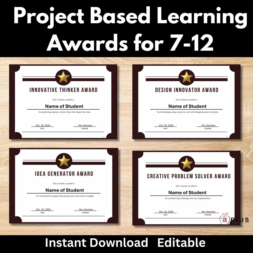 Project Based Learning Student Award Certificates Grades 7-12 | PBL ...