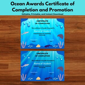 Certificate of Completion and Promotion Ocean Themed End of Year ...