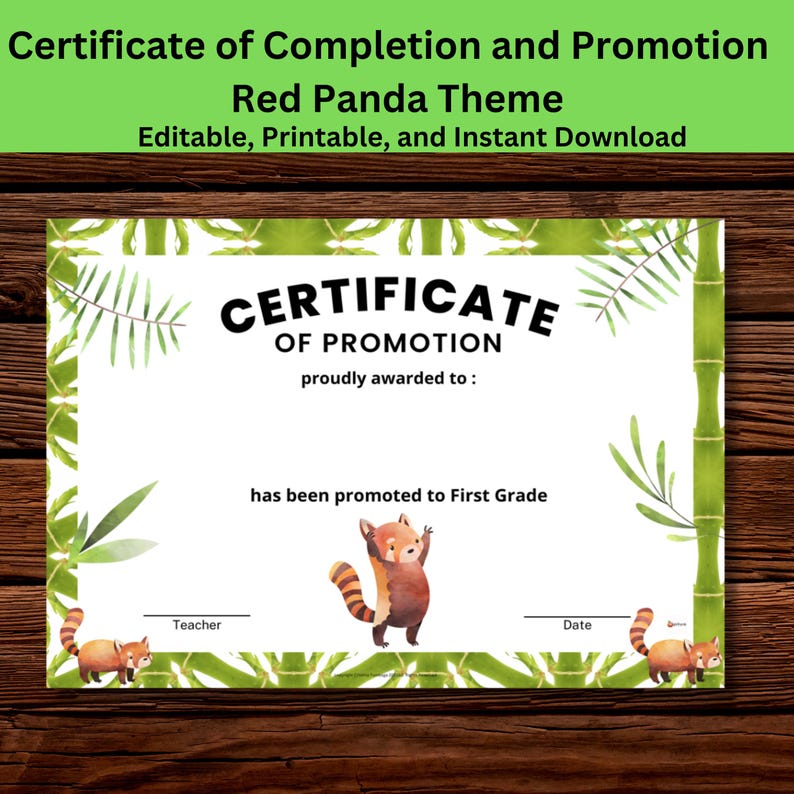 Certificate of Completion and Promotion Red Panda Theme End of Year ...