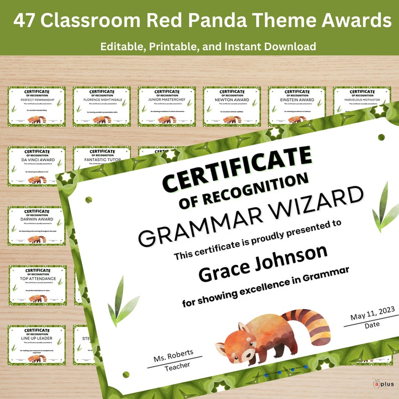 Editable Red Panda Award Certificates Customizable Student Recognition ...